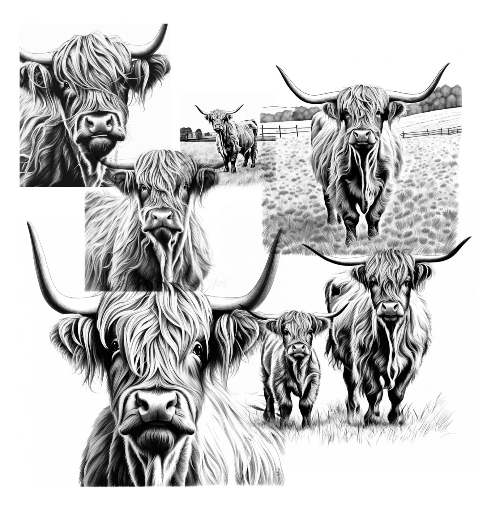 20 Highland Cow Cattle Procreate Stamp Brushes Tattoo Stencil - Etsy