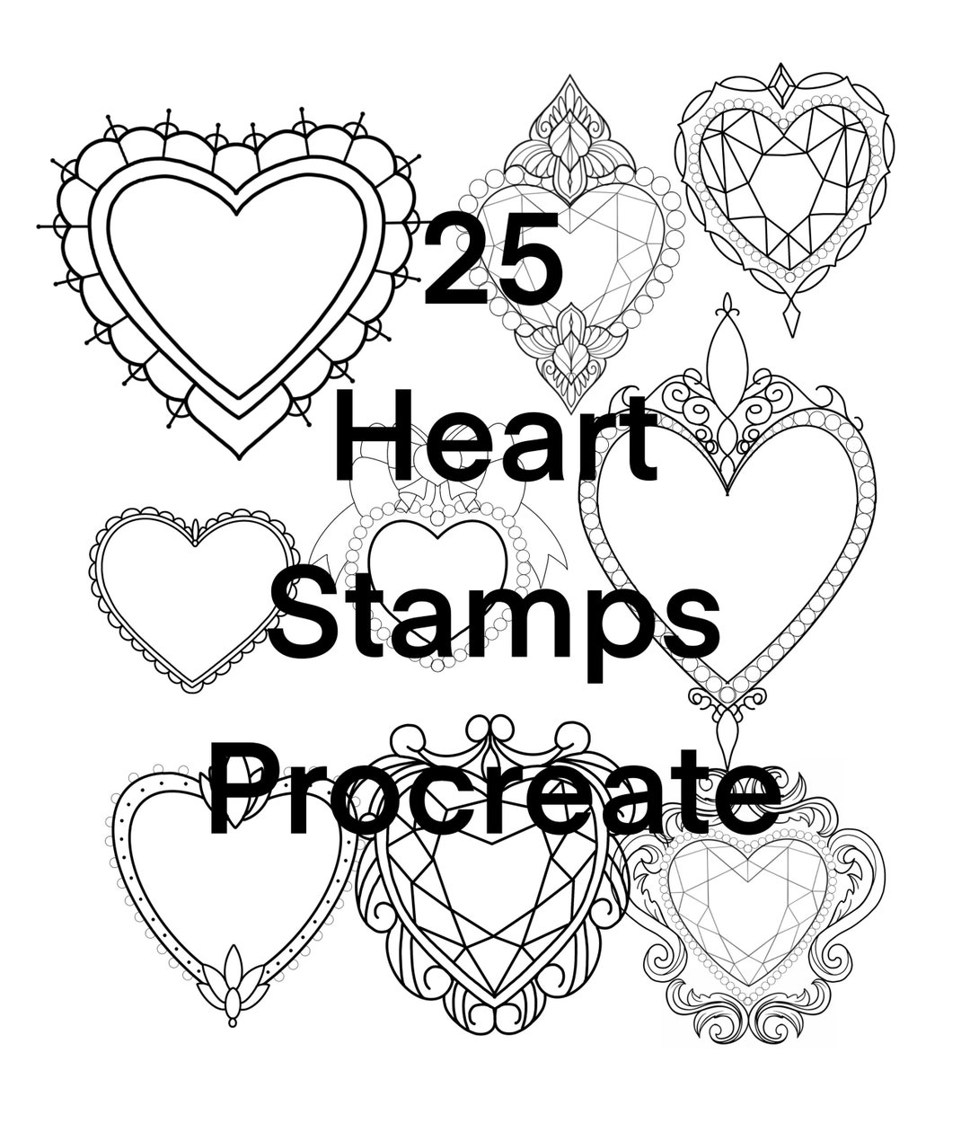 25 Heart Shape Outlines Procreate Stamp Brushes Tattoo Stencil Heart ...