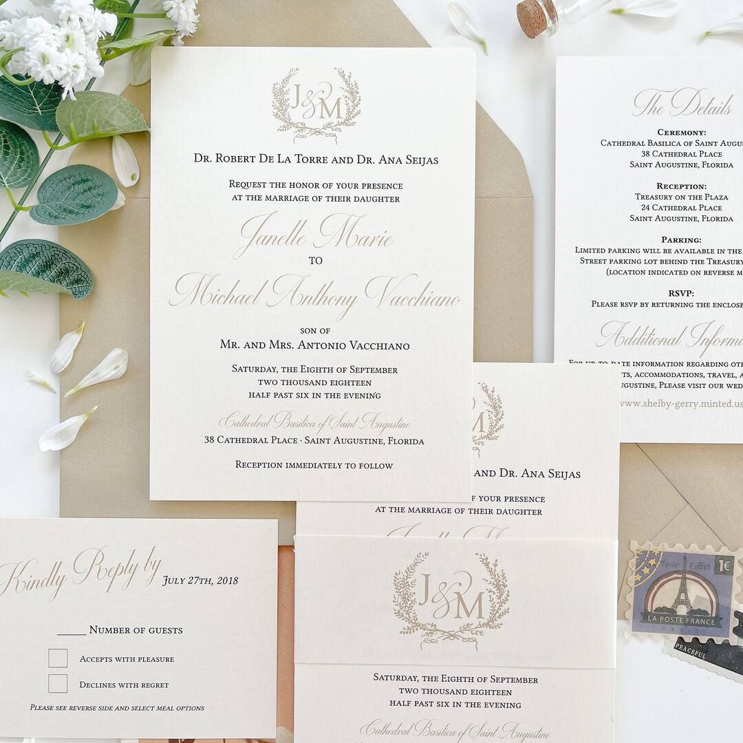 Classic Monogram Pearlescent Wedding Invitation Suite - Etsy