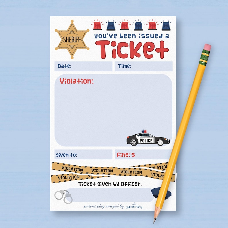 Kids Pretend Play Police Ticket Notepad- Screen Free Toy 5.5" X 8.5" - Etsy