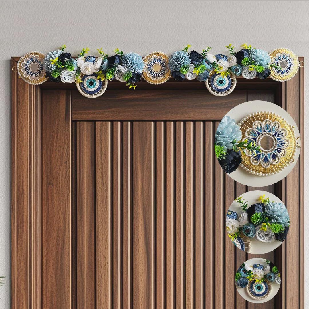 Blue Evil Eye Floral Toran: Indian Door Hanging, Festive Decor (40 ...