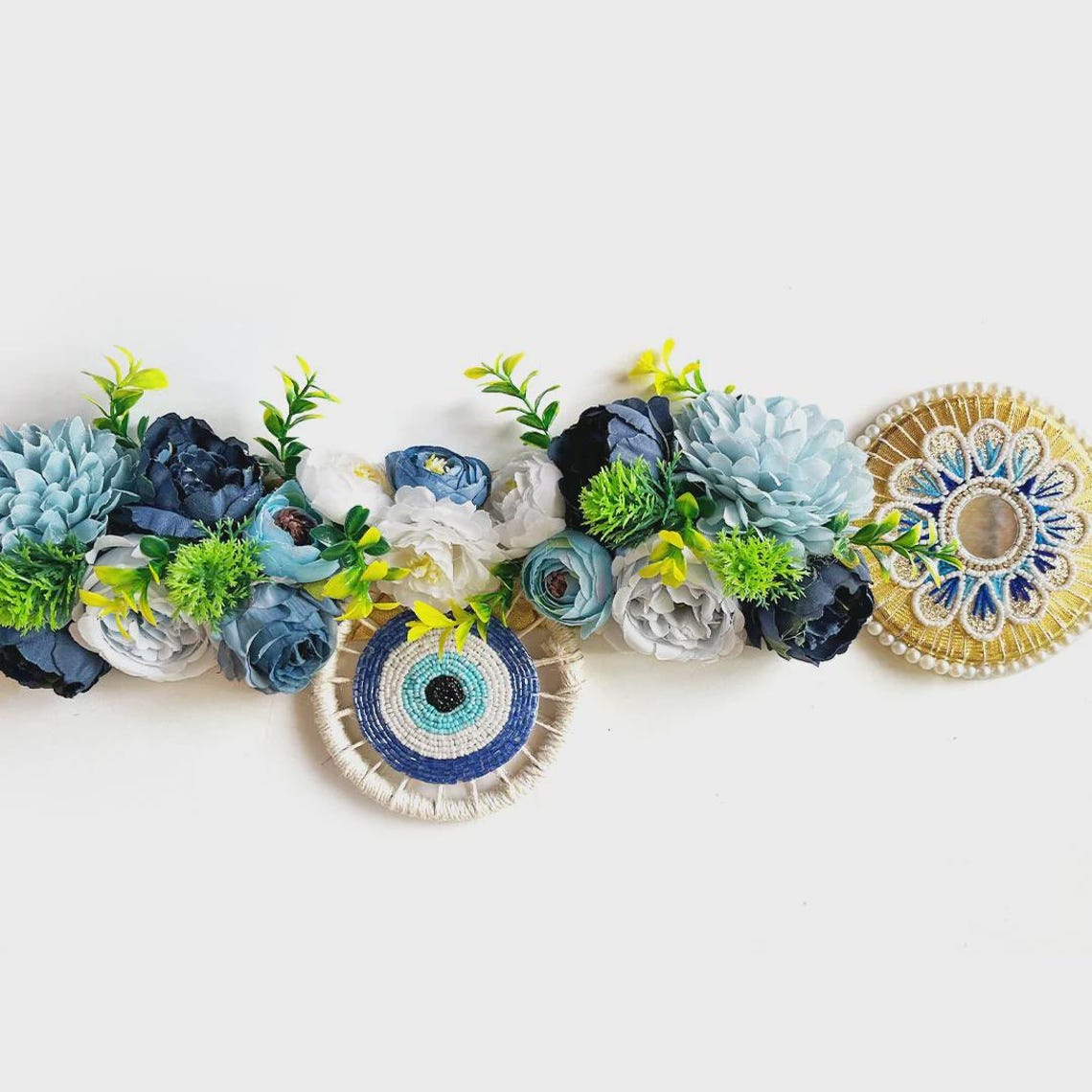 Blue Evil Eye Floral Toran: Indian Door Hanging, Festive Decor (40 ...
