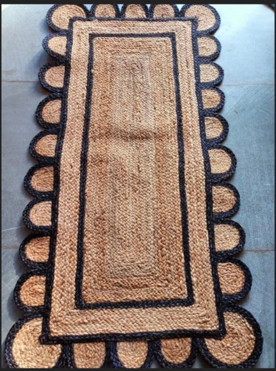 Scallop Jute Rug, Natural Jute Wavy Edge Rug, Scalloped Border Rug ...