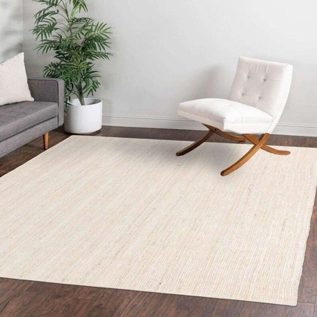 Custom White Jute Rug, Reversible Braided Large Area Carpet, Any Size ...