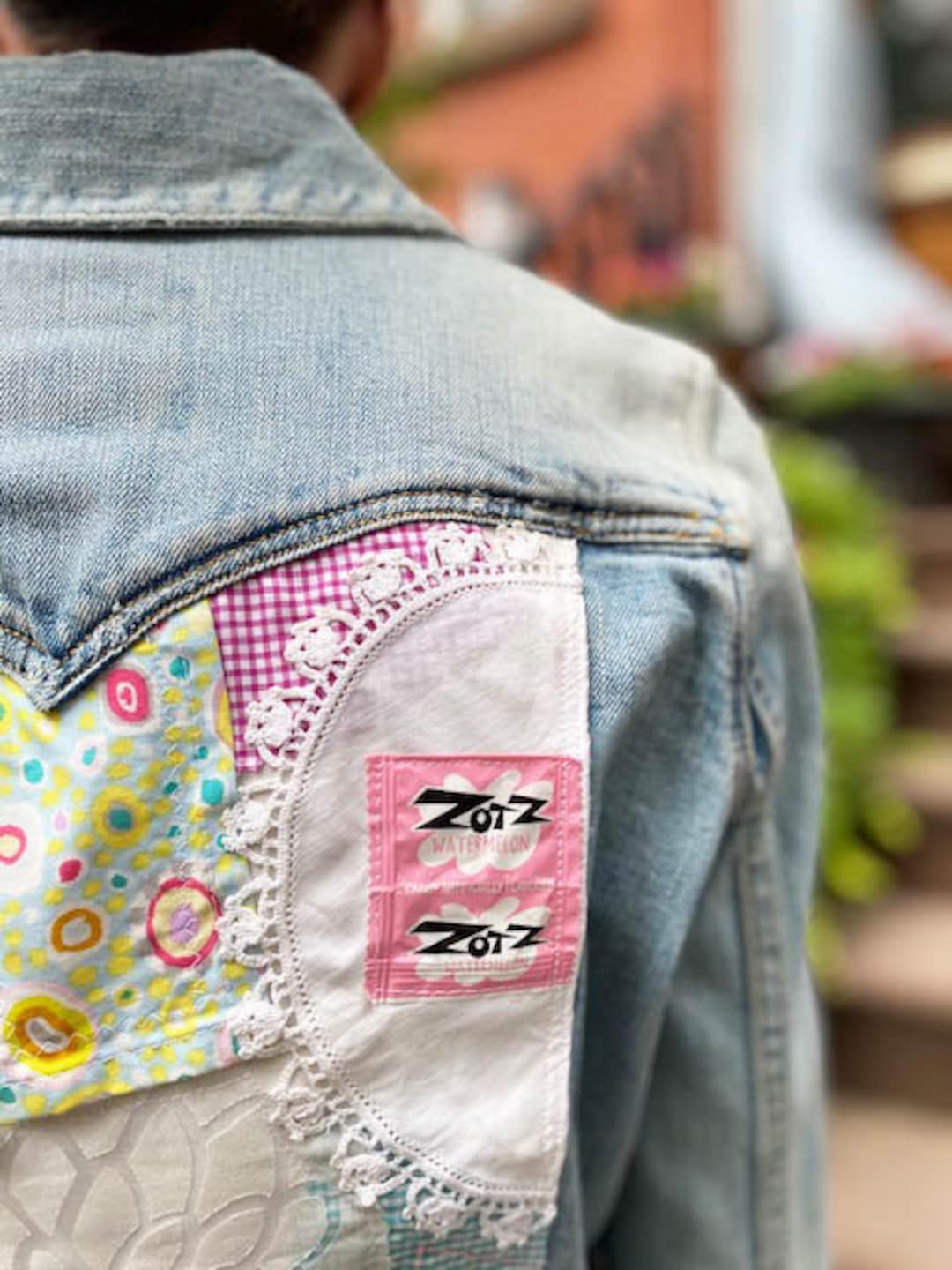 Must See, Upcycled Distressed Denim Jacket. Embellished a Collage of ...