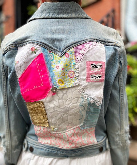 Upcycled, Candy Wrapper and Lace Embellished Jean Jacket - Etsy