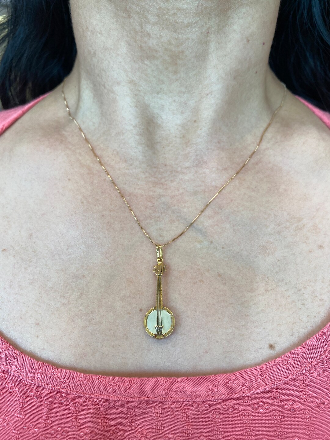 18K Yellow Gold Violin Pendant, 3.60 CM Length, 1.20 CM Wide, 2.08 Gram ...