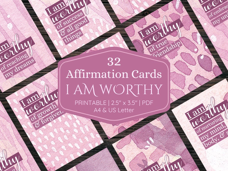 32 Printable Affirmation Cards I Am Worthy Positive - Etsy
