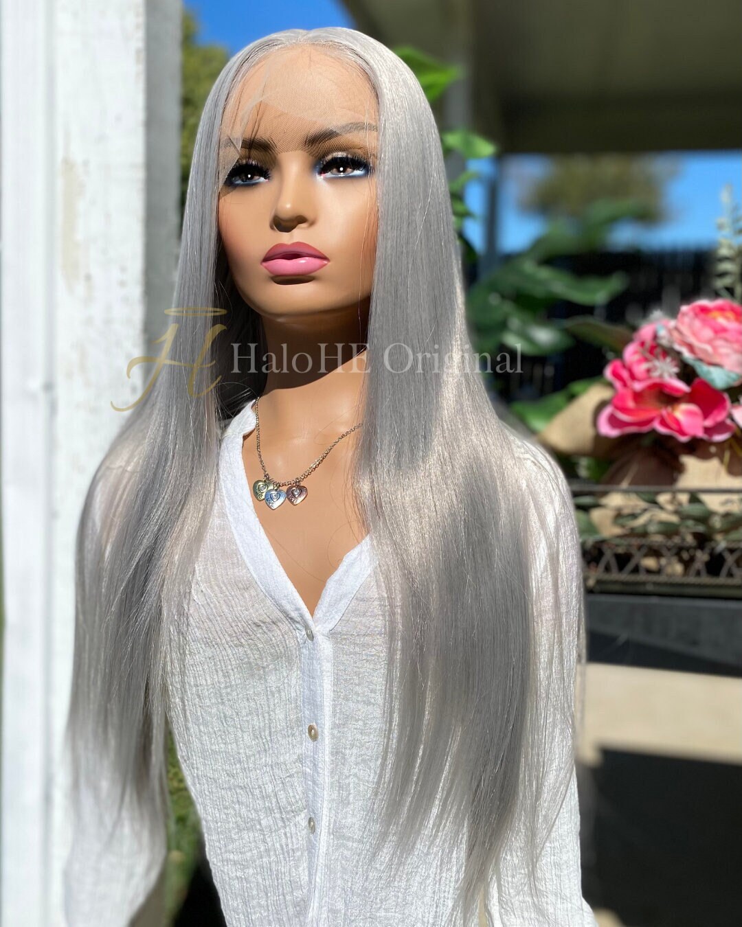 Straight Synthetic Lace Front Wig: Heat Resistant Gray, Natural Hair ...