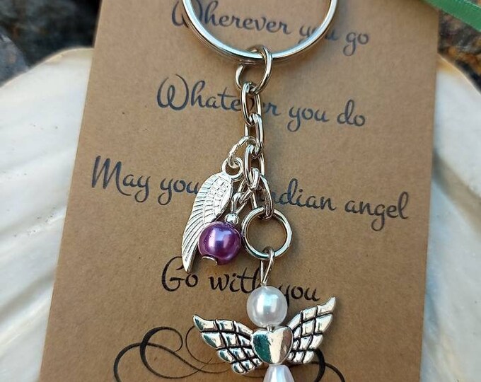 Guardian Angel Handmade Keyring With Birthstone Month Bead and | Etsy