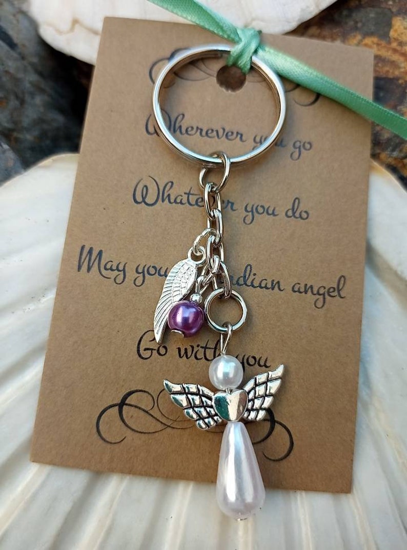 Guardian Angel handmade Keyring with birthstone month bead and | Etsy