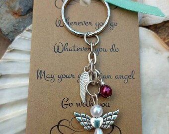 Guardian Angel Handmade Keyring With Birthstone Month Bead and - Etsy