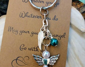 Guardian Angel handmade Keyring with birthstone month bead and | Etsy