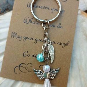 Guardian Angel Handmade Keyring With Birthstone Month Bead and Keepsake ...