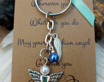 Guardian Angel handmade Keyring with birthstone month bead and | Etsy