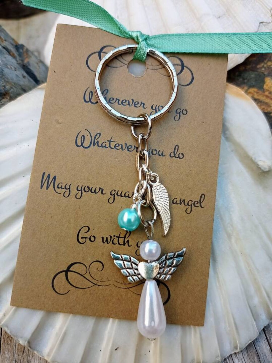 Guardian Angel Handmade Keyring With Birthstone Month Bead and Keepsake ...