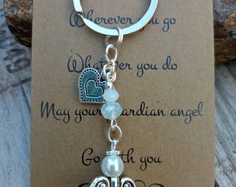 Guardian Angel handmade Keyring with birthstone month bead and | Etsy