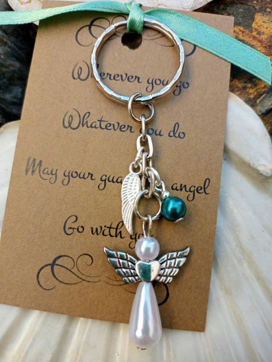 Guardian Angel Handmade Keyring With Birthstone Month Bead and Keepsake ...