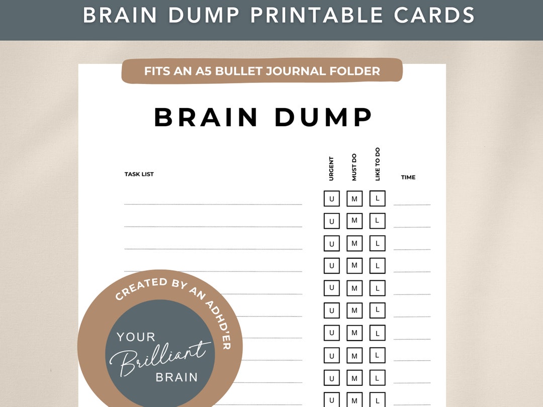 ADHD Brain Dump Printable Task Planner ADHD Planner Thought Organizer ...
