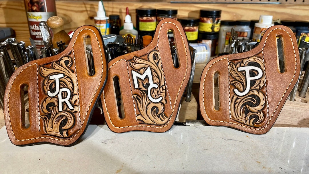 Custom Leather Pancake Knife Sheath/ Knife Sheath/ Case Trapper Sheath ...