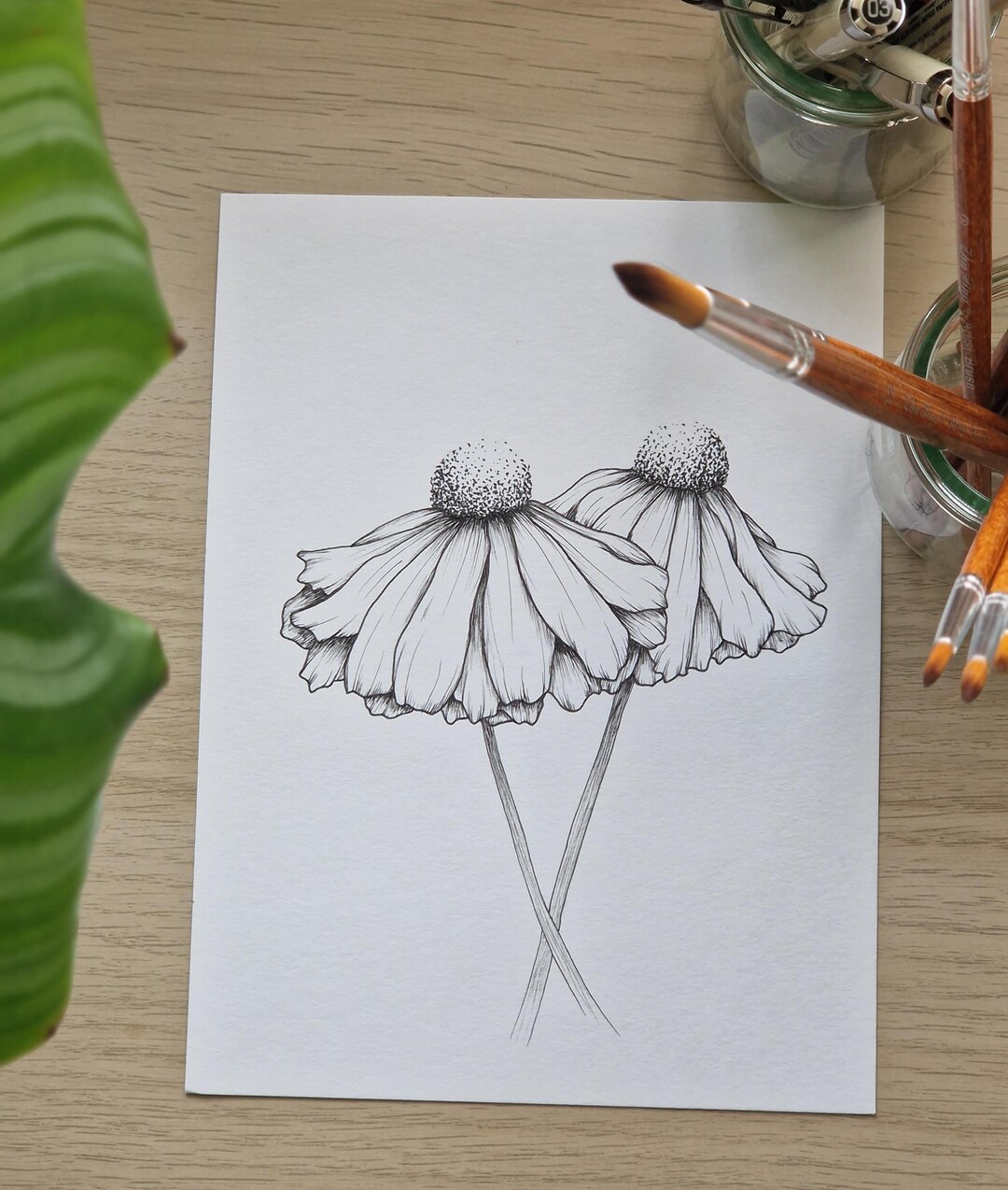 Original Ink Art | Original Art | Dancing Coneflowers | Wall Art ...
