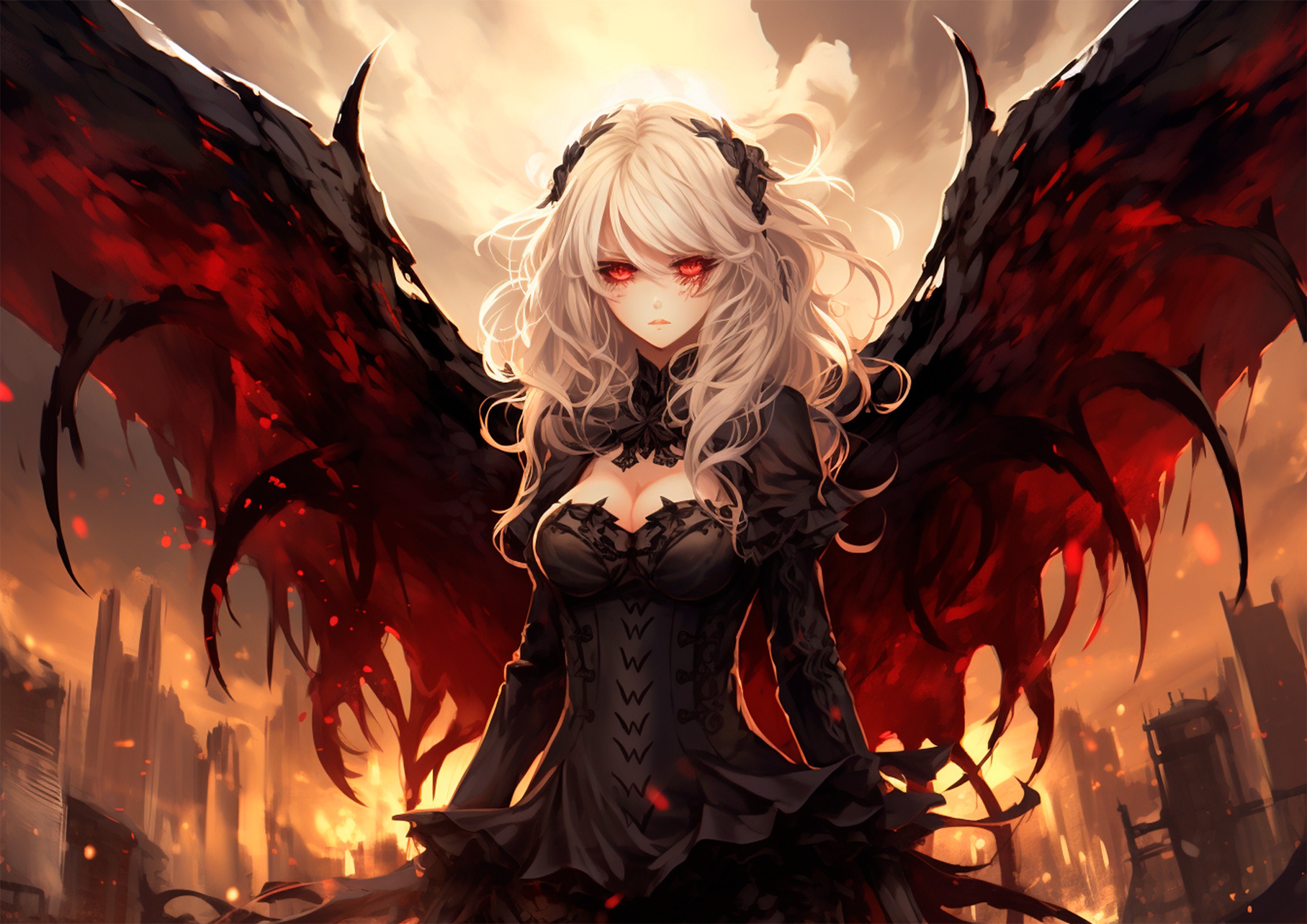 Fallen Angel, Angel Wings, Midjourney, Digital Portrait, Anime - Etsy