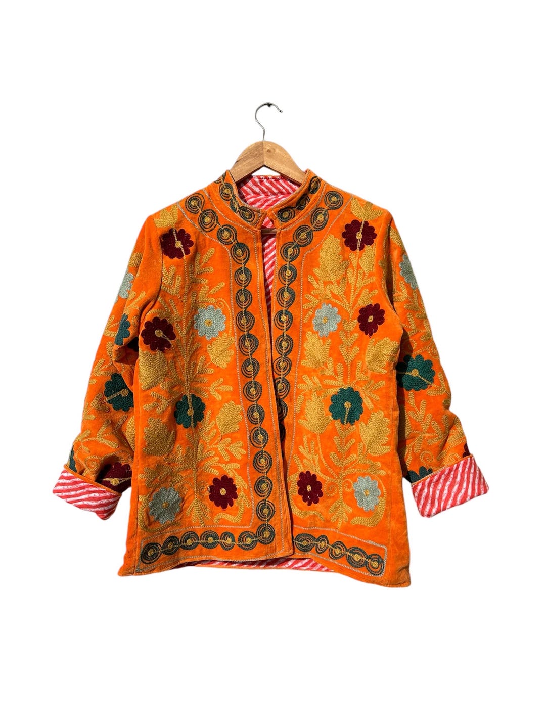 Velvet Tnt Embroidery Jacket Velvet Tnt Jacket Orange Color Robe Women ...