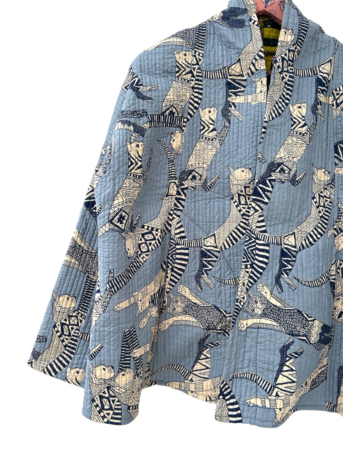 Cotton Quilted Jacket Short Kimono Front Open Handmade Jacket Handblock ...