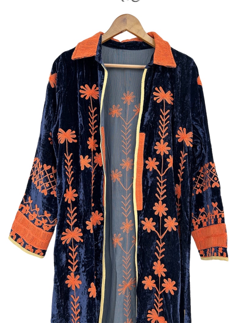 Silk Embroiderd Long Velvet Jacket - Etsy