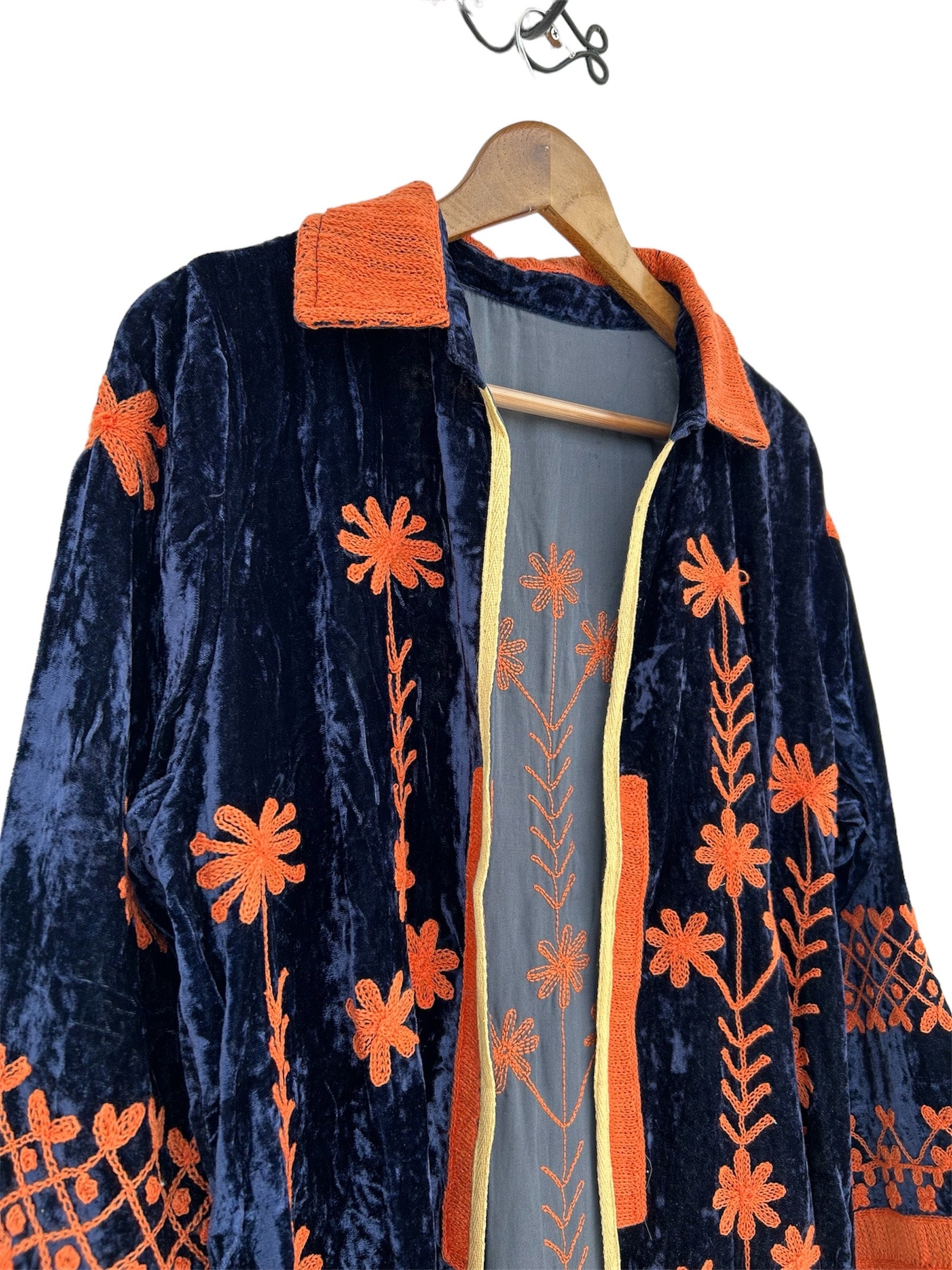 Silk Embroiderd Long Velvet Jacket - Etsy