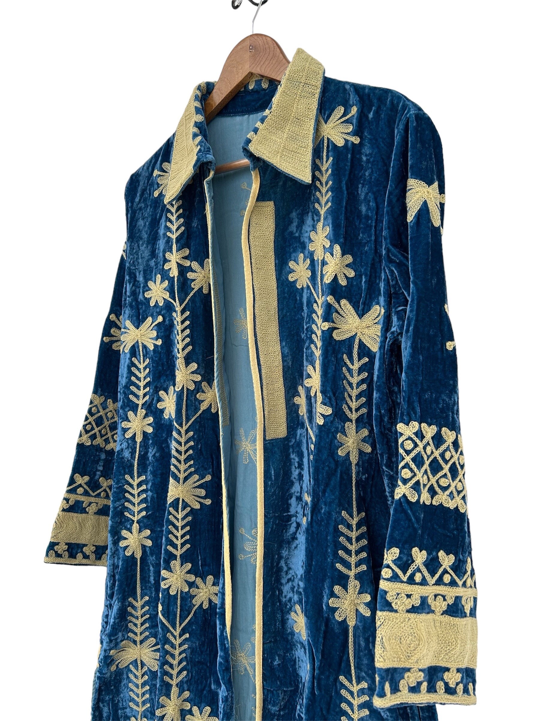 Silk Embroiderd Long Velvet Jacket - Etsy