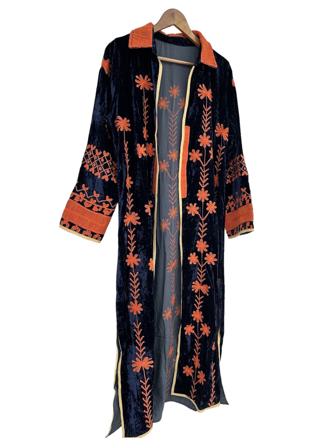Silk Embroiderd Long Velvet Jacket - Etsy