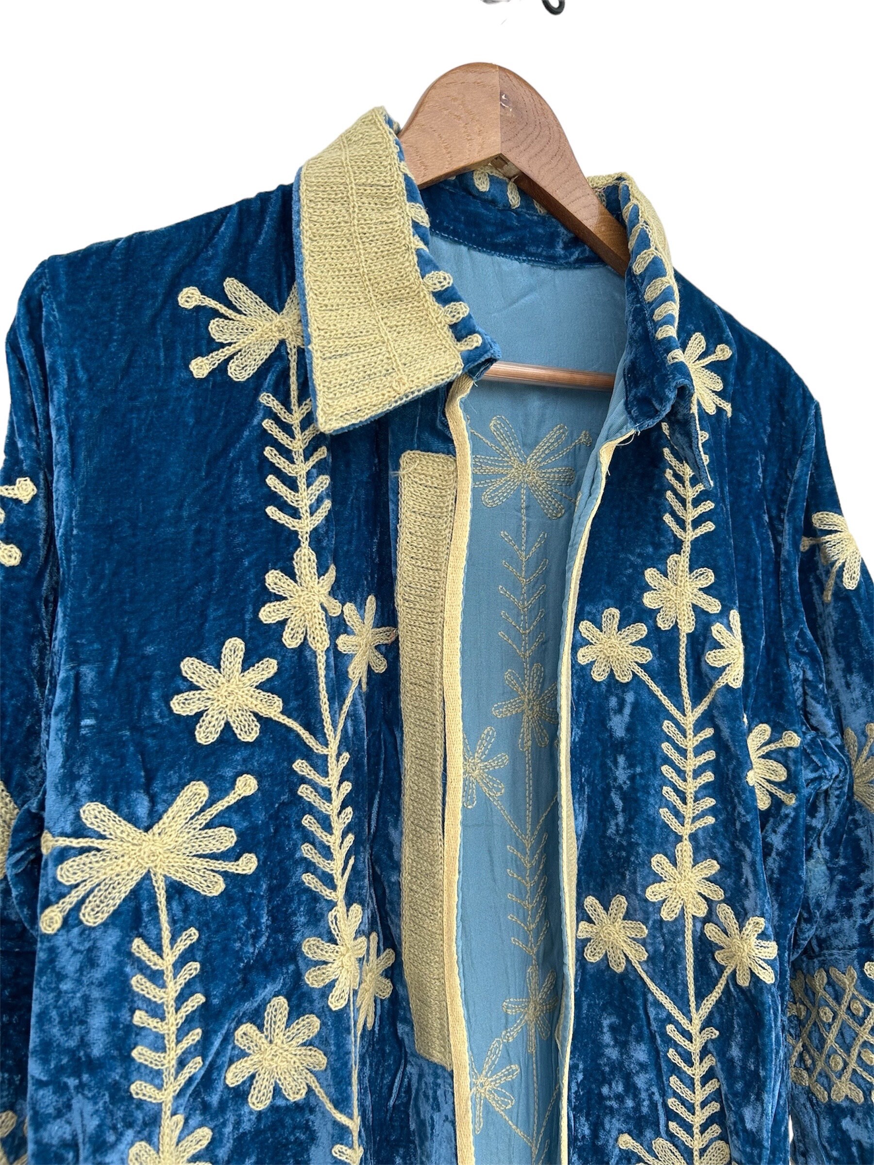 Silk Embroiderd Long Velvet Jacket - Etsy