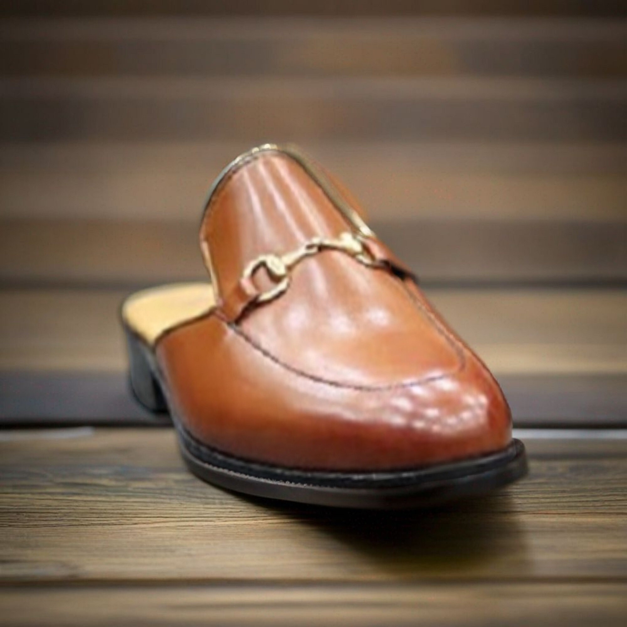 New Men's Handmade Formal Shoes Tan Brown Leather Slip on Stylish Mules ...