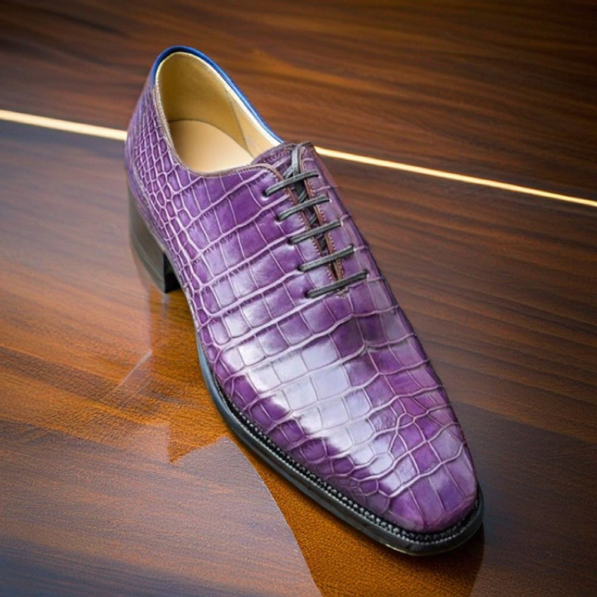 Men's Handmade Purple Crocodile Texture Leather Dress Shoes Men Style ...