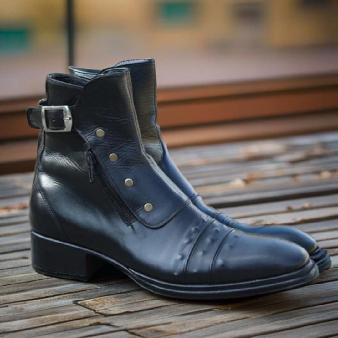 Jo Ghost Italian Black Calf Leather Combat Jodhpur Buckle Boot With ...