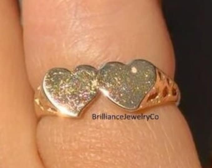 18K Solid Gold Heart Signet Ring, Double Heart Ring, Pinky Signet Ring, Dainty Daily Wear Ring ...
