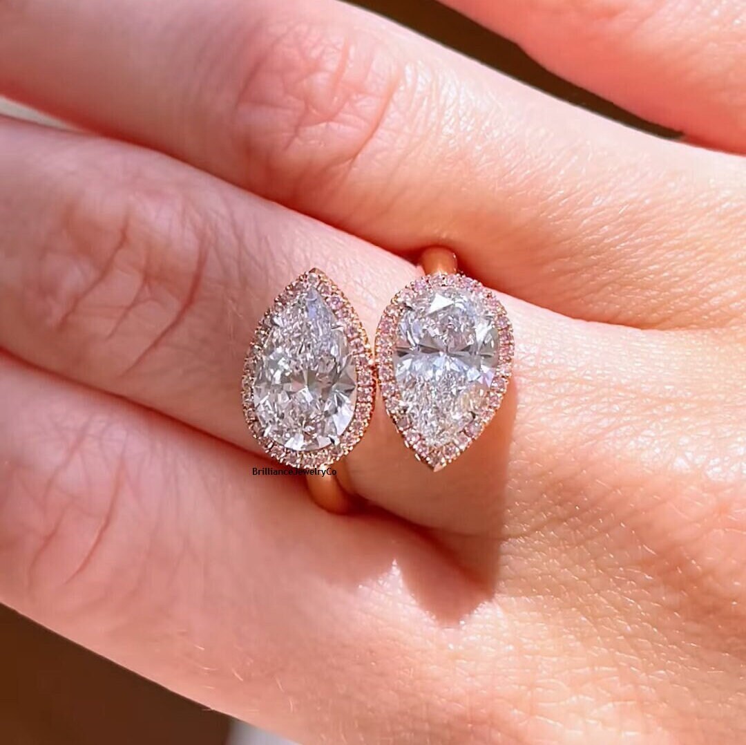 Bypass With Simple Halo Ring 18K White Gold Ring 6.00 TCW - Etsy