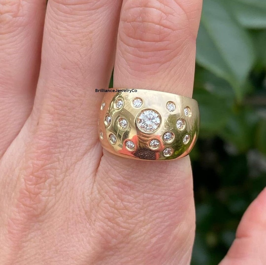 Flush Setting Band, 14k Solid Yellow Gold Band, 4.00 Mm Round Cut Moissanite Diamond Band, Half ...