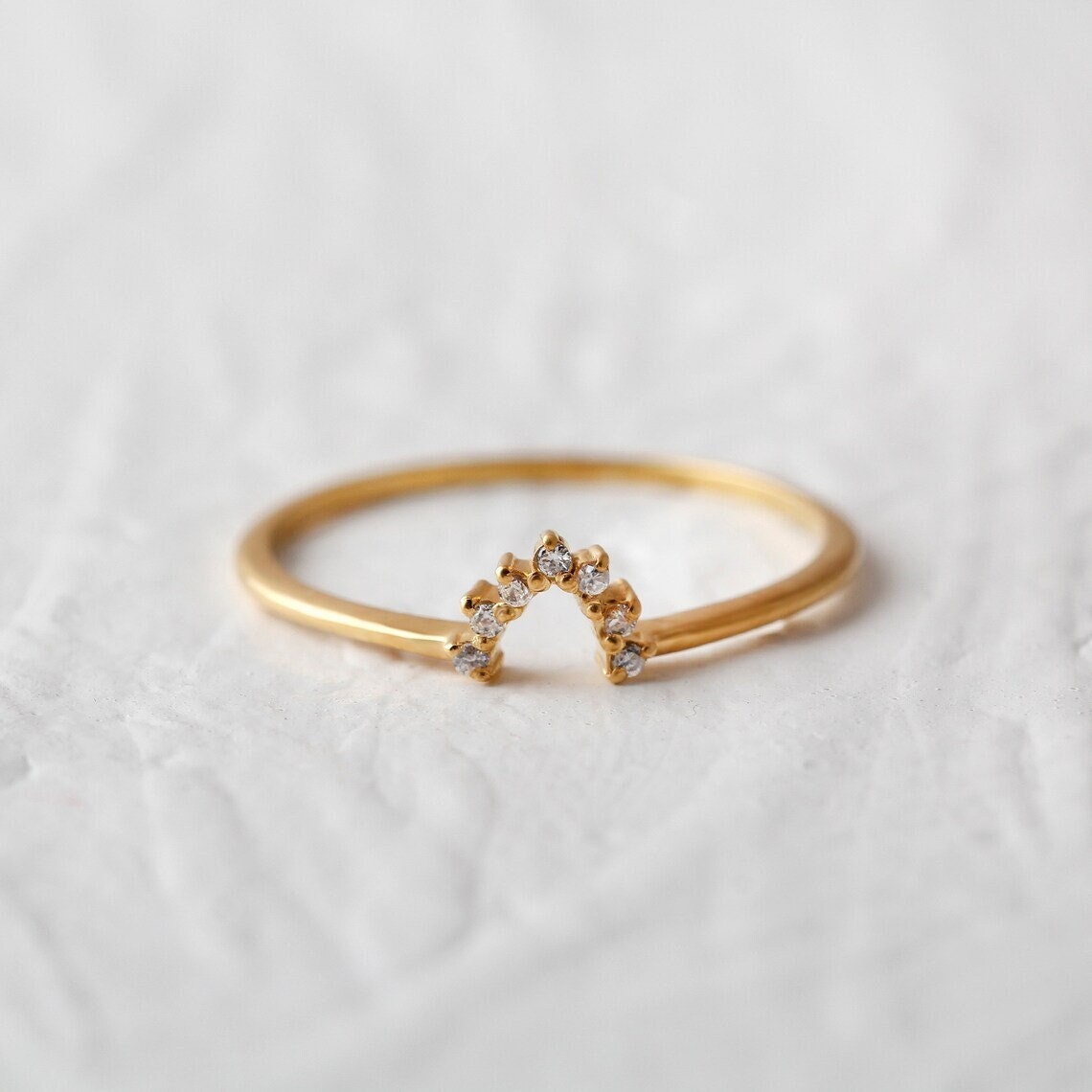 U Shape Ring Stacking Ring Curve CZ Stone Ring Wedding Band | Etsy