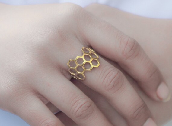 Honeycomb Ring Honeycomb Jewelry Gold Filled Rings Bee | Etsy