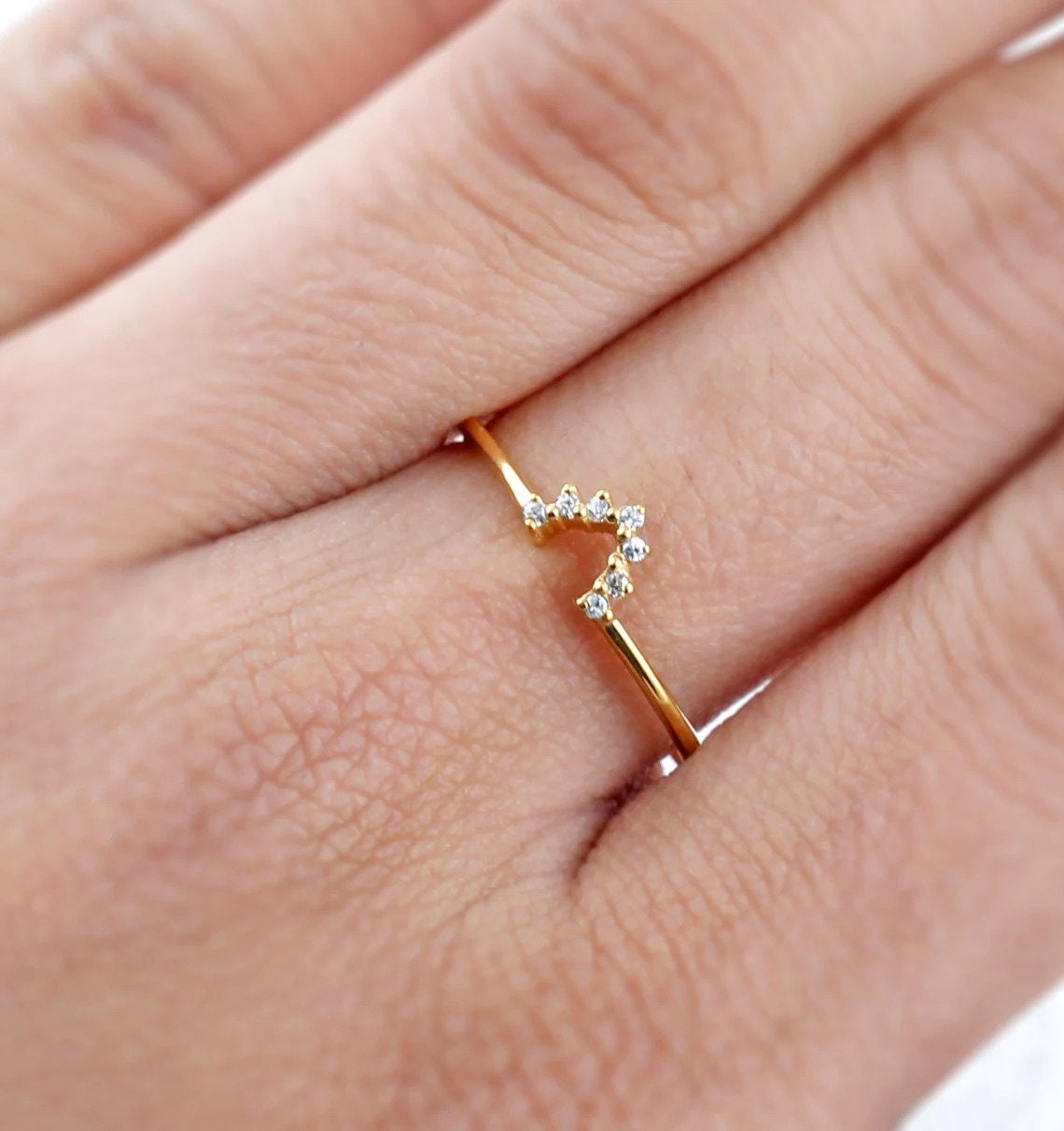 U Shape Ring Stacking Ring Curve CZ Stone Ring Wedding Band | Etsy