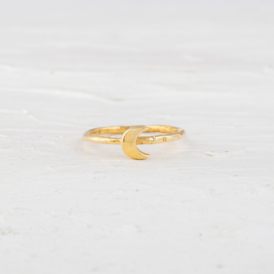 Gold Moon Ring, Textured Moon Rings, Gold Stacking Ring, Gold Vermeil ...