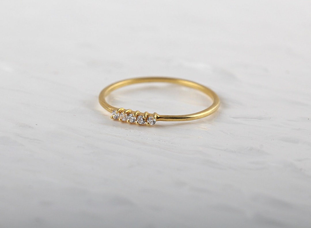 Delicate 5 Stone Band, 14k Yellow Gold Stacking Ring, 5 Stone Band ...