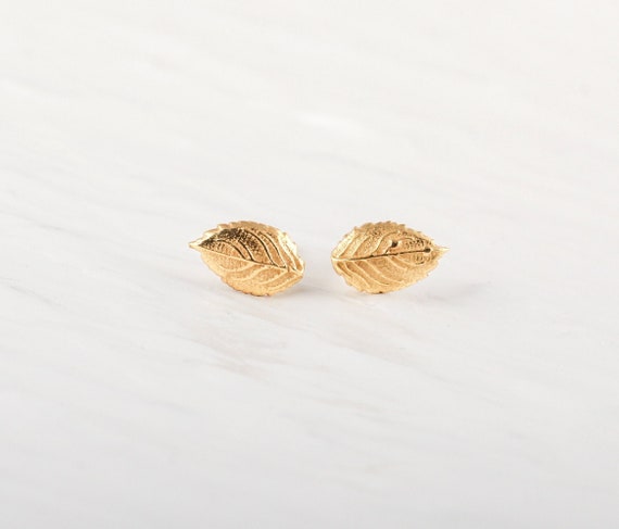 Leaf Studs Tiny Gold Leaf Stud Little Studs Leaf Jewelry | Etsy