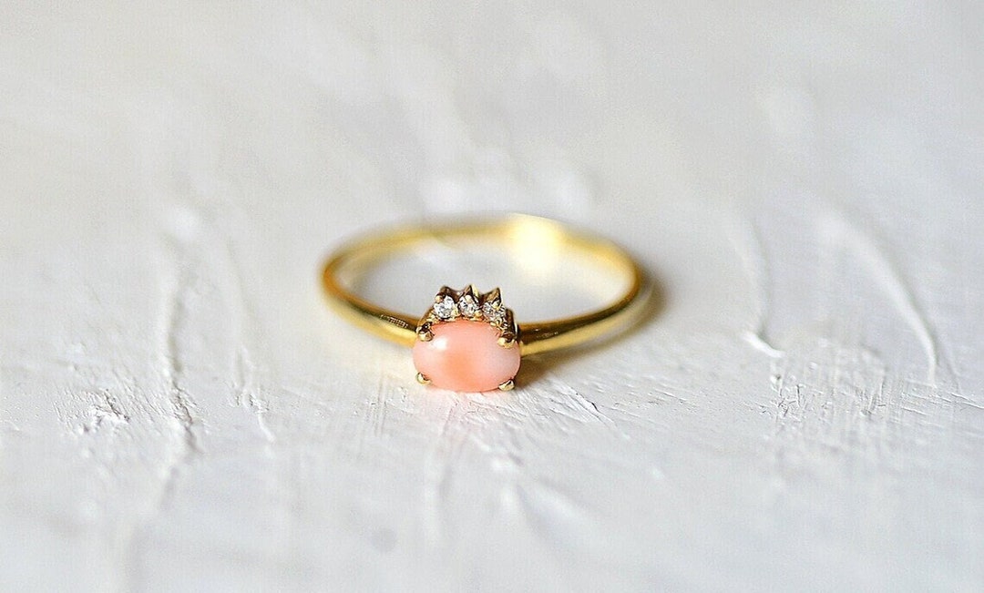 Coral Ring, 14k Gold Vermeil Pink Coral Ring for Women's, Angel Skin ...