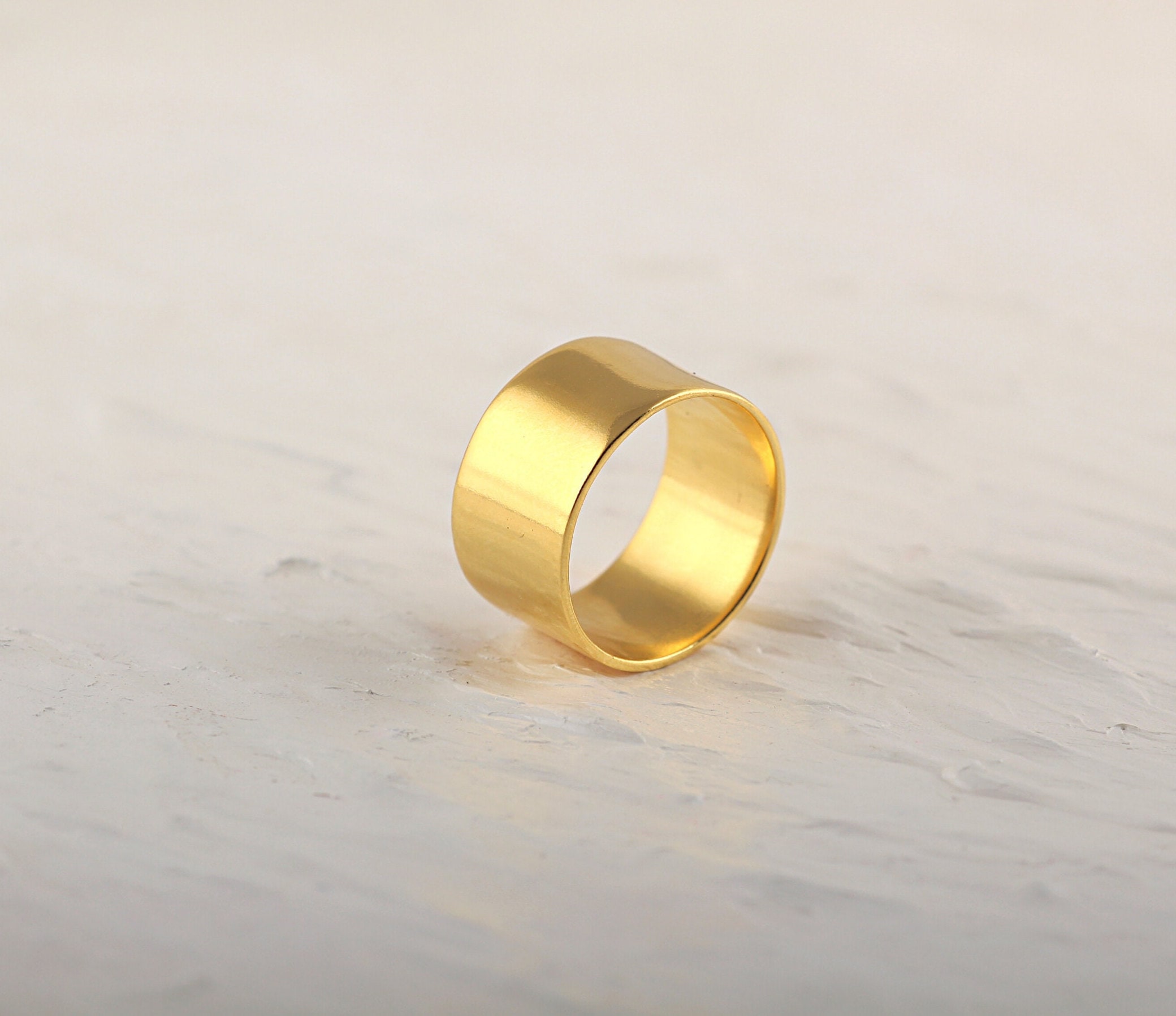 Cigar Band Ring Gold Cigar Band Ring 14k Gold Vermeil Thick - Etsy