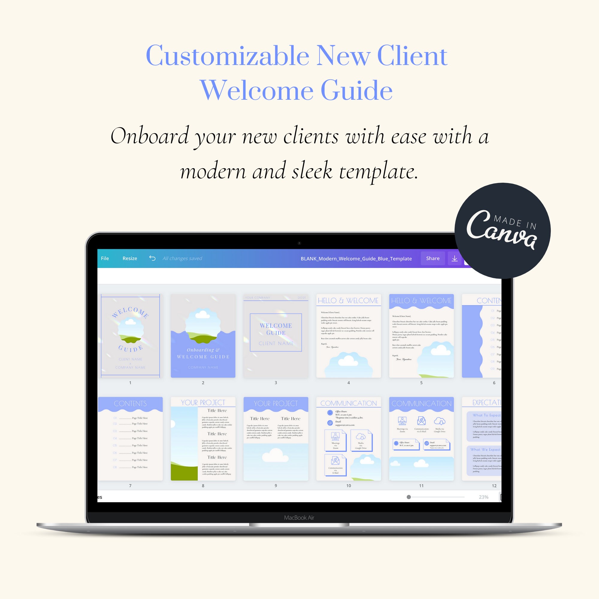 Customizable New Client Modern Welcome Guide Canva Digital Download ...