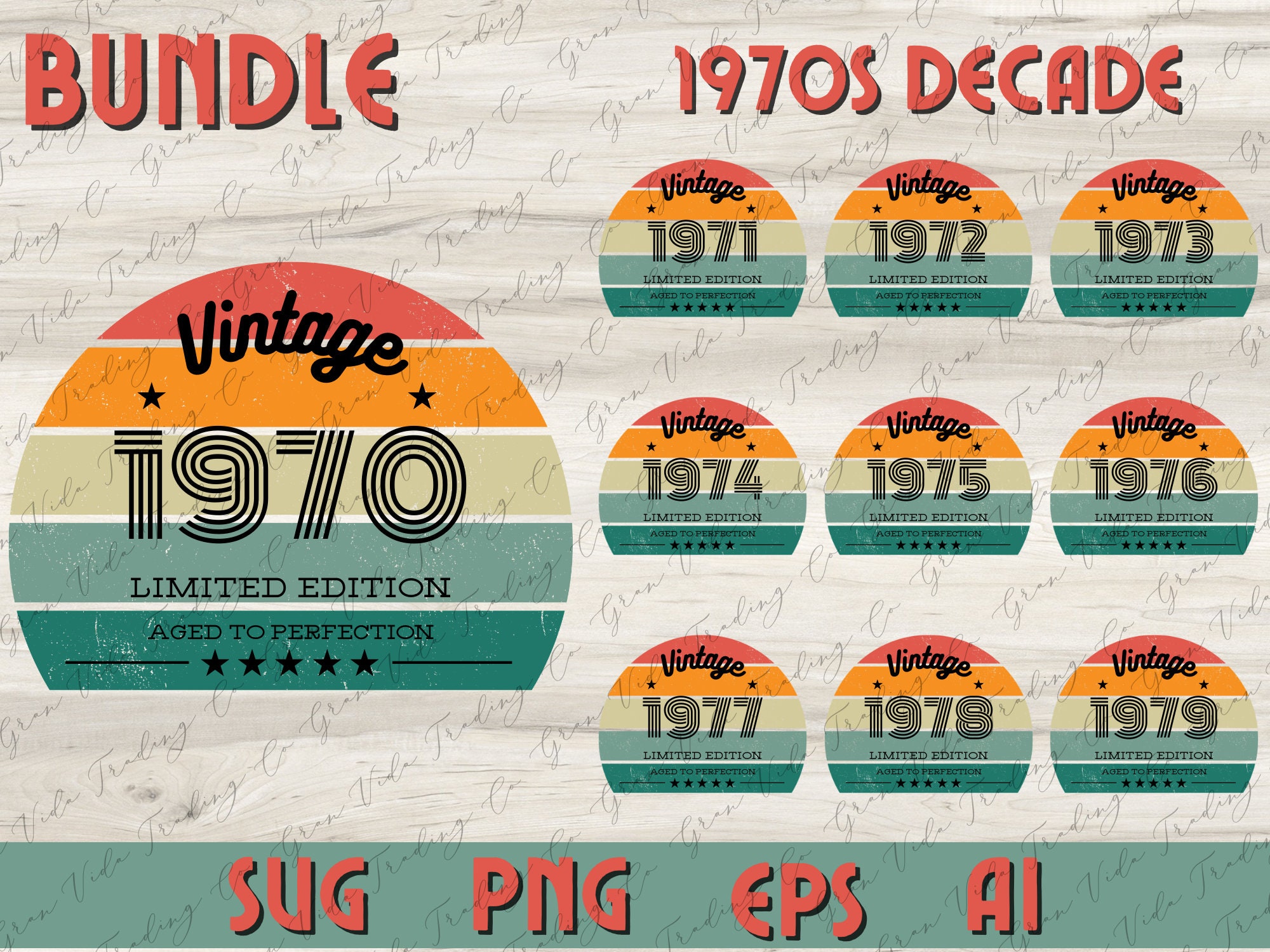 1970's Svg Bundle, Vintage Birthday Svg, 50th Birthday Svg, Retro Svg ...