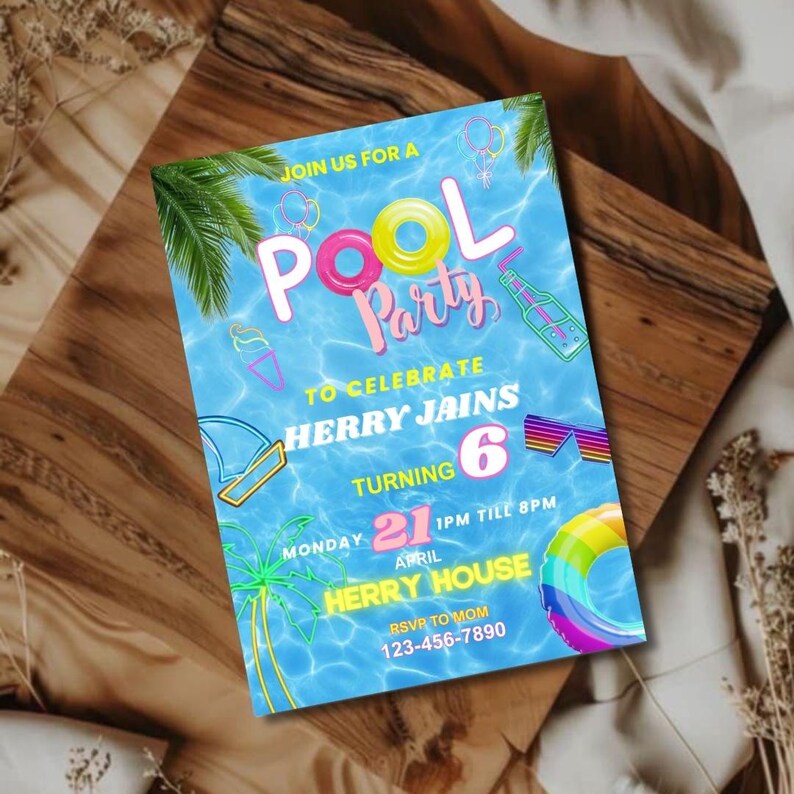 Pool Party Birthday Invitation, Editable Canva Template, Kids Summer ...